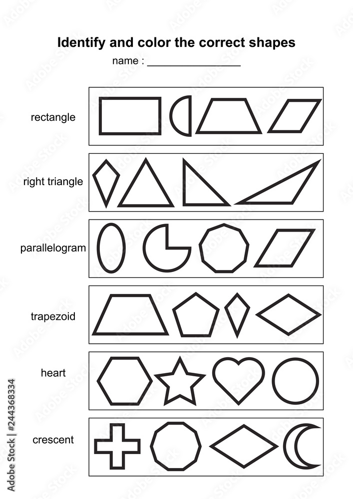 Identify and color the correct shapes. educational geometric shapes ...
