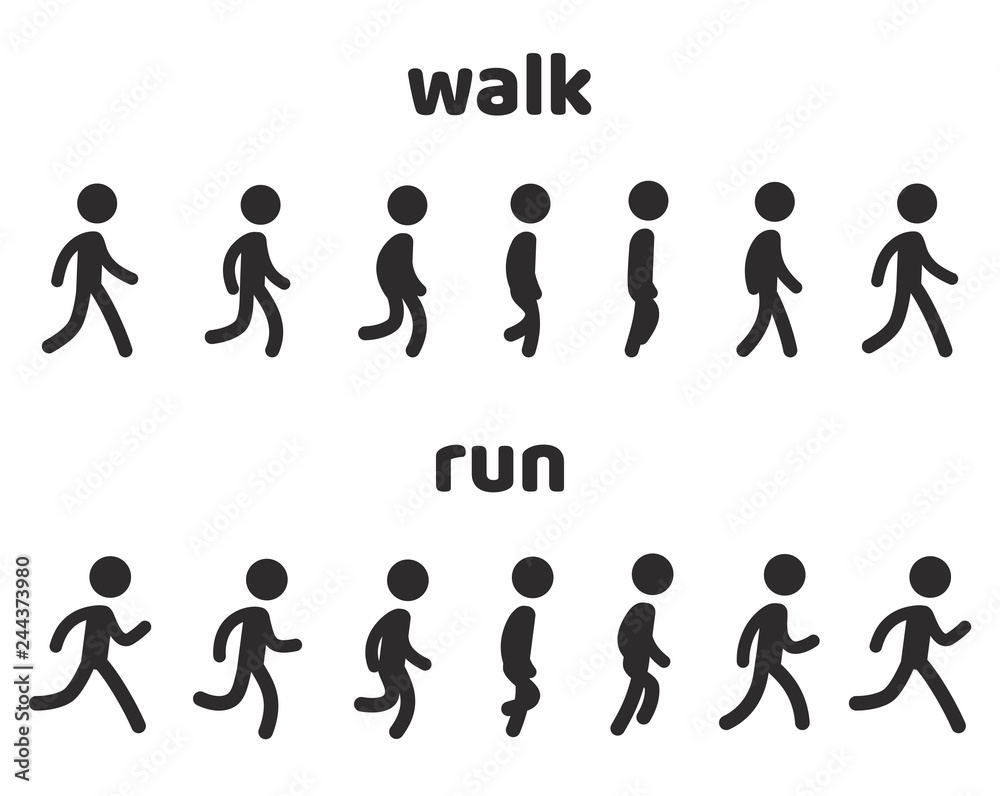 Character animation walk and run cycle Stock Vector | Adobe Stock