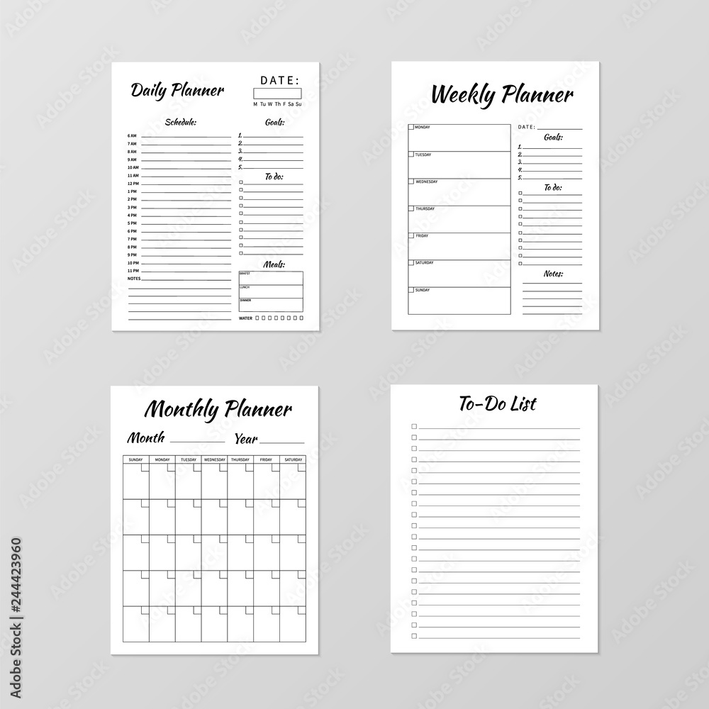 Daily, weekly, monthly planner, to-do list template. Business organizer ...