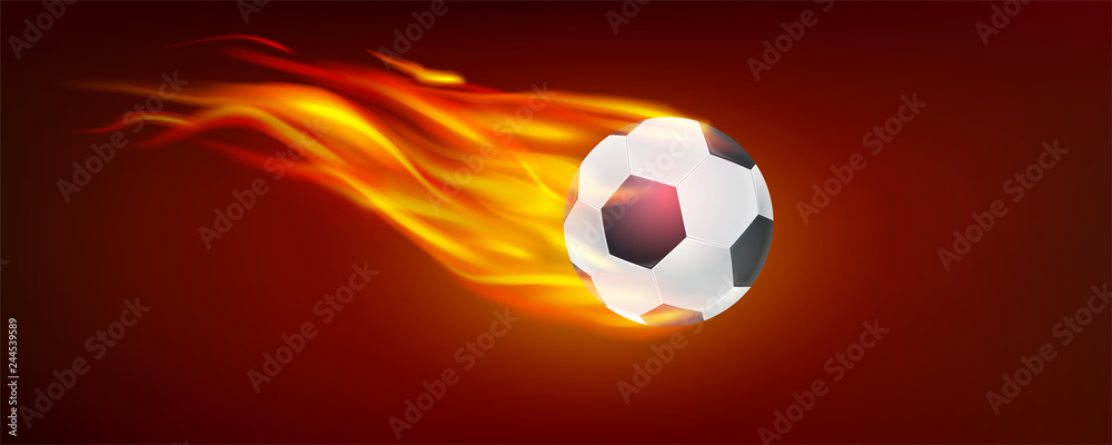 Image vectorielle Stock Realistic flying burning classical football ...