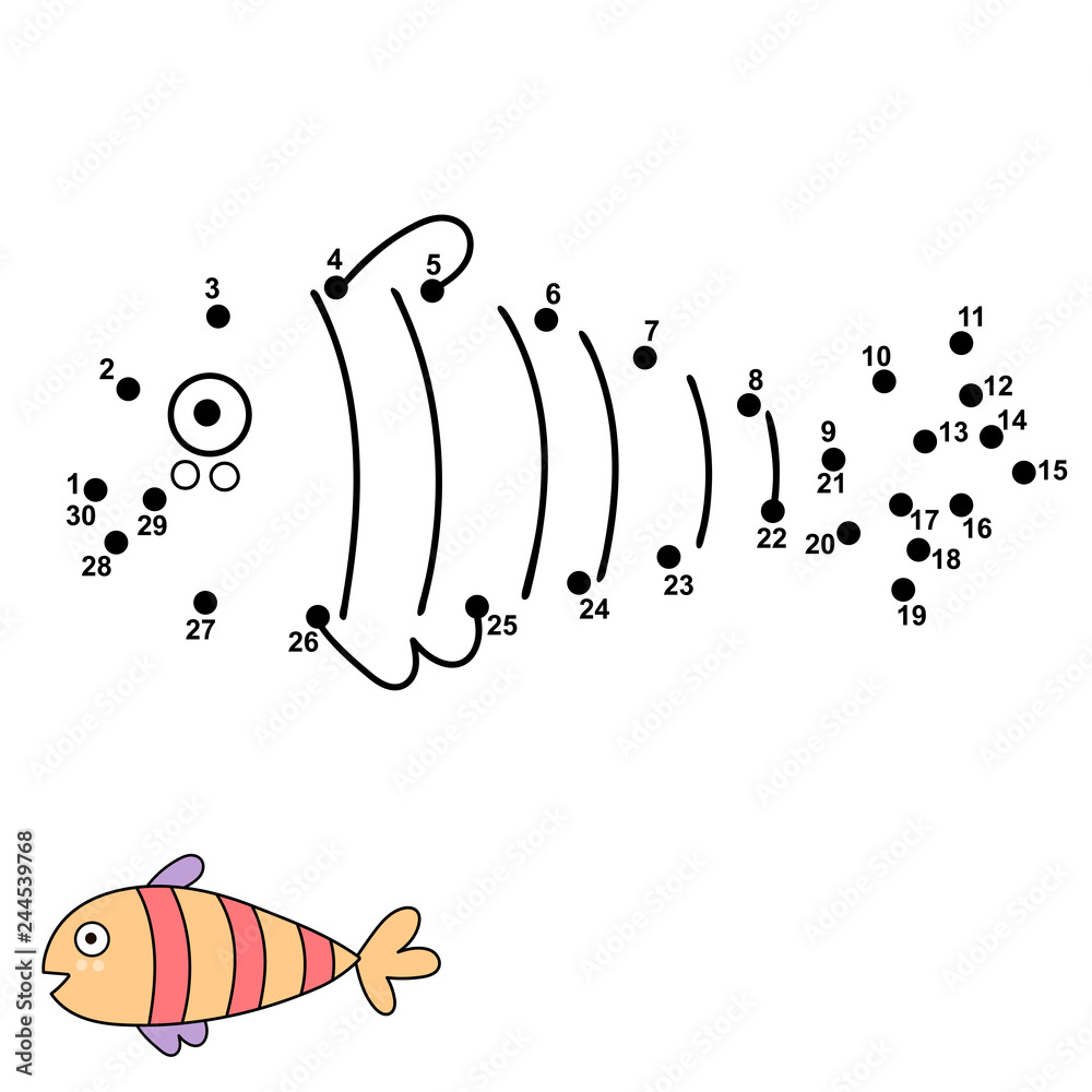 Connect the dots and draw a cute fish. Numbers game for children ...
