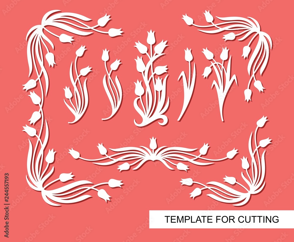 Floral frames. Corners and borders with tulips and leaves. Design ...