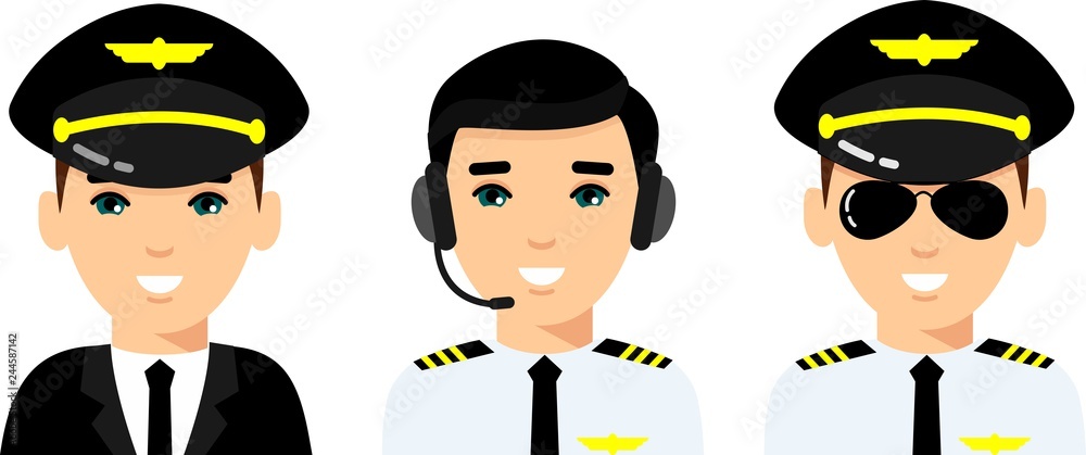 Set of people aviation professions, avatar pilot, captain, and airline ...