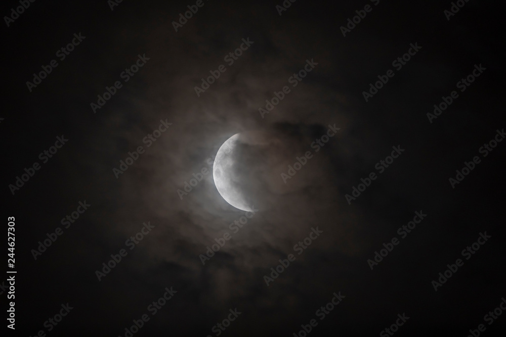 Red full Moon eclipse from Santiago de Chile city, a view from the ...