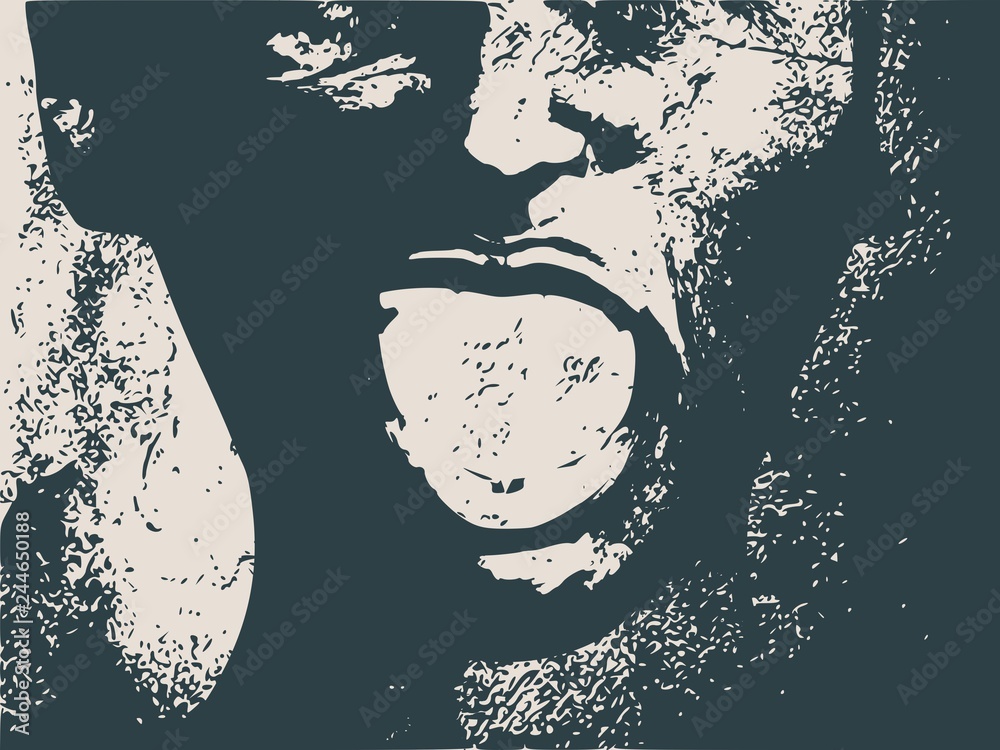 Face half turn view. Elegant silhouette of a female head. Angry woman ...