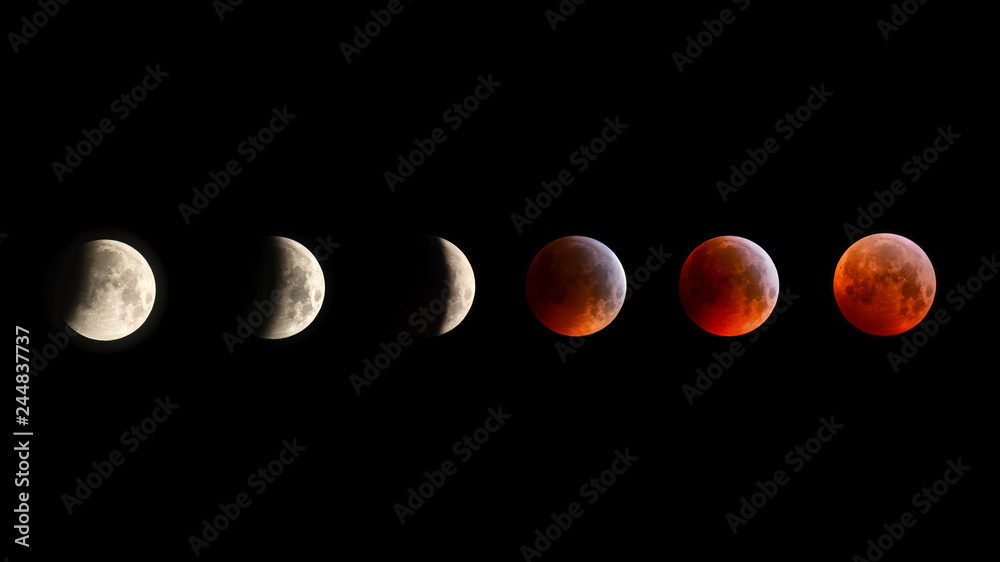 Lunar eclipse composite image showing different stages of the eclipse ...