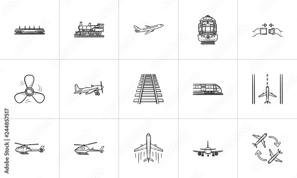 Transport hand drawn outline doodle icon set. Outline doodle icon set ...
