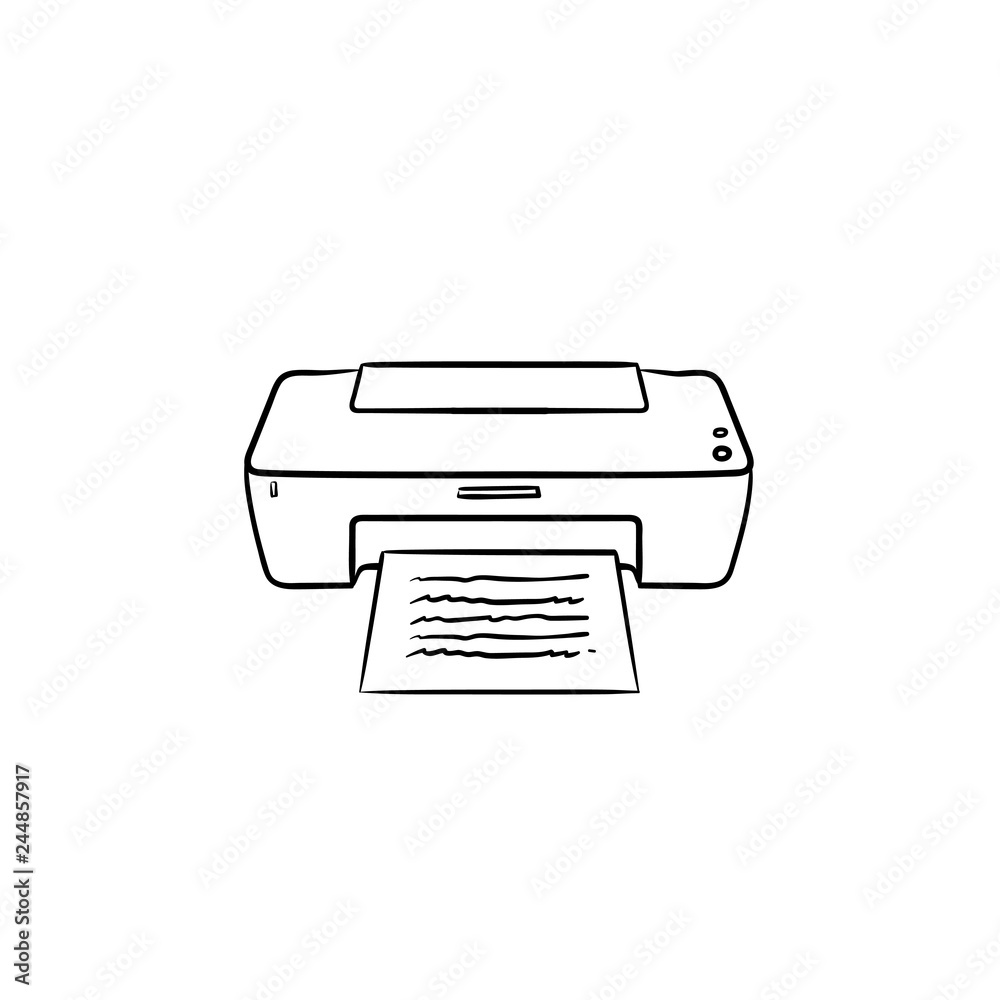 Office printer hand drawn outline doodle icon. Document printing ...