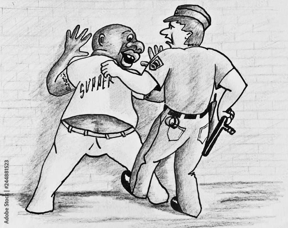 Allegory of racial discrimination. A police officer arrested a black ...