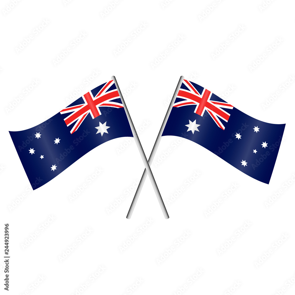 Waving two Australian flags crossed on a white background.Vector ...