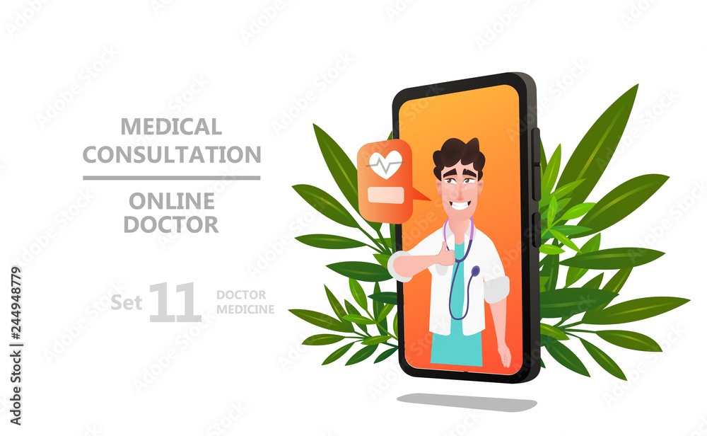 Online doctor character or patient consultation to the doctor via ...