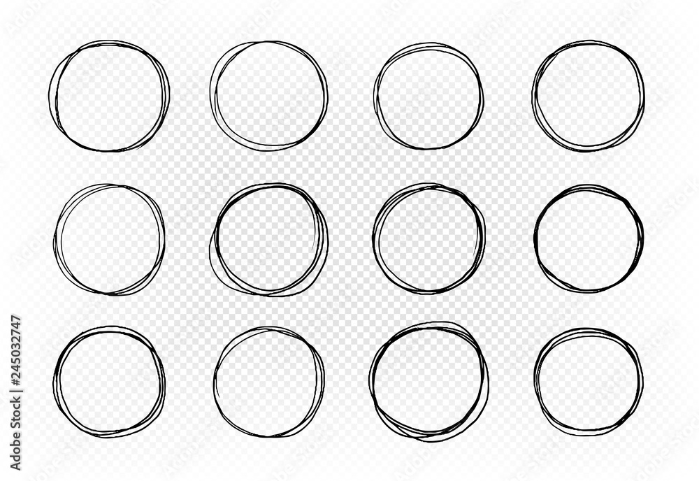 Hand drawn circle, set of elements. Sketch vector illustration Stock ...