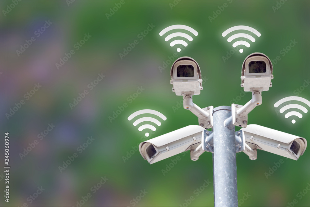 Cctv on poles. Fire protection technology, dual cameras, looking at ...