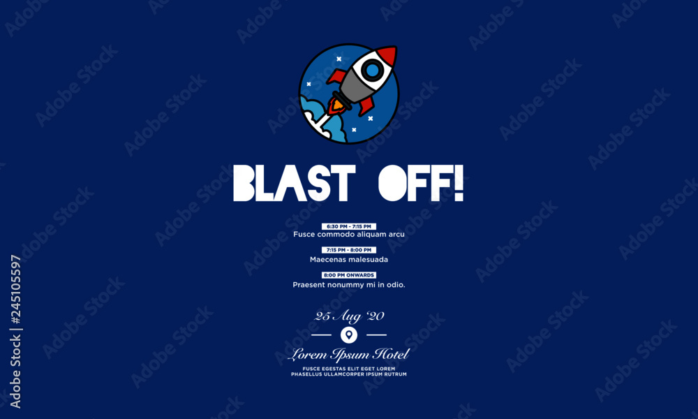 Blast Off Space Theme Party Invitation Design with Where and When ...