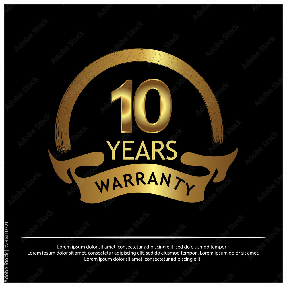 Ten year warranty golden label on white background - Vector Stock ...