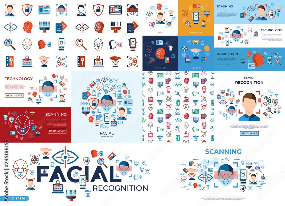 Digital vector facial recognition icons set Stock Vector | Adobe Stock