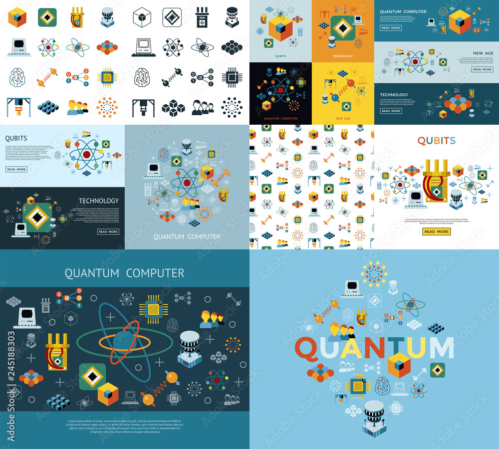 Digital vector quantum computing icon set Stock Vector | Adobe Stock