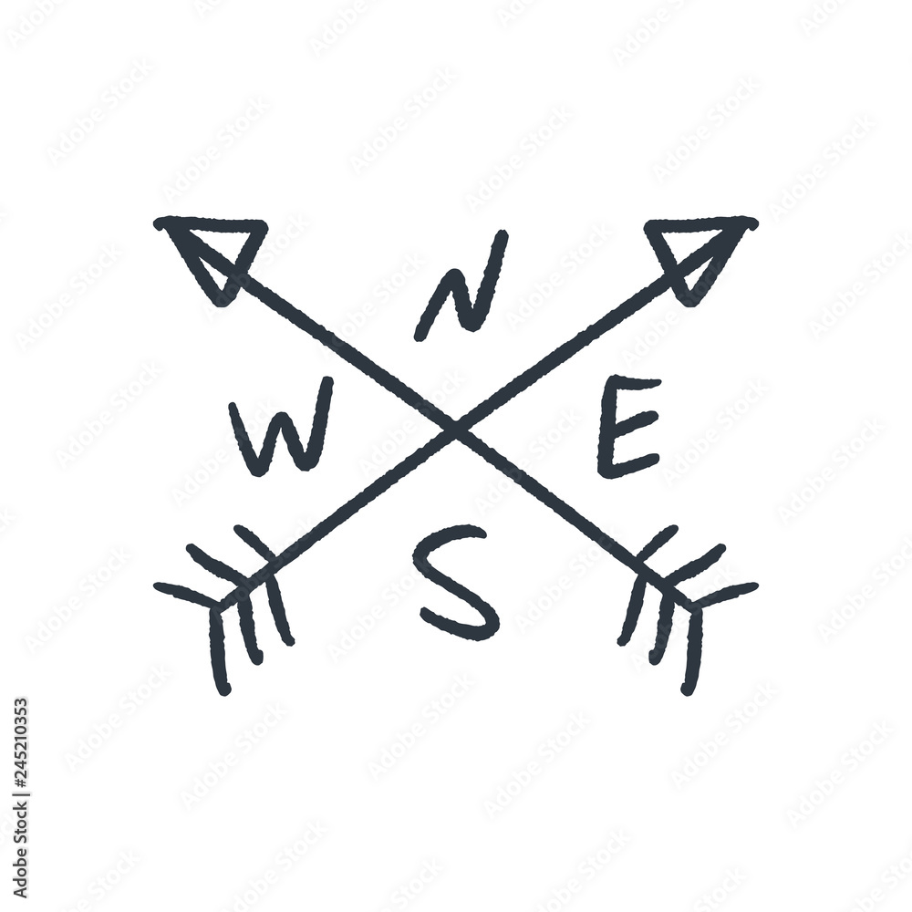Compass arrows print. Vector hand drawn illustration. Stock Vector ...