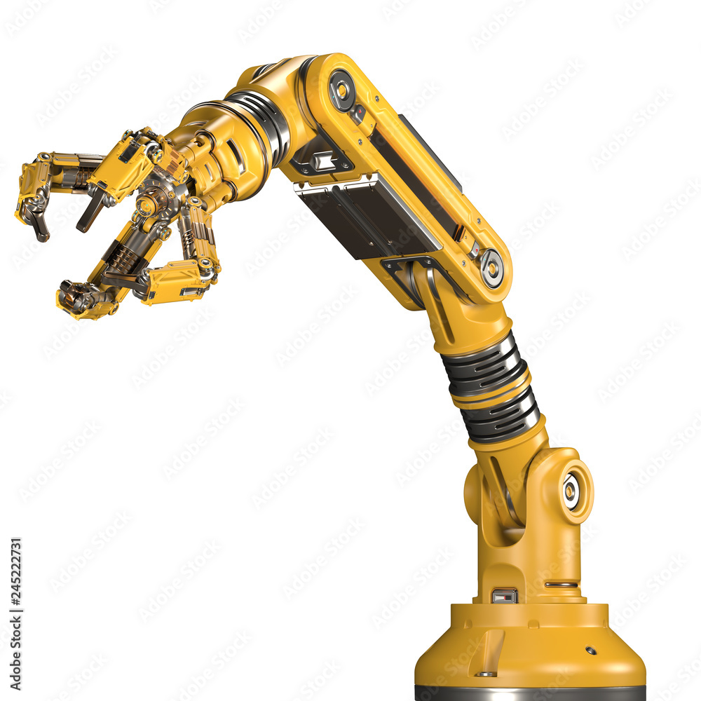 Robotic arm. Yellow mechanical hand. Industrial robot manipulator ...