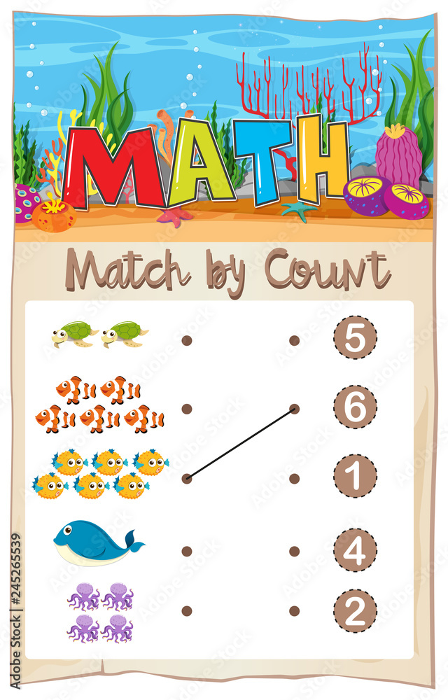 Math matching number worksheet Stock Vector | Adobe Stock