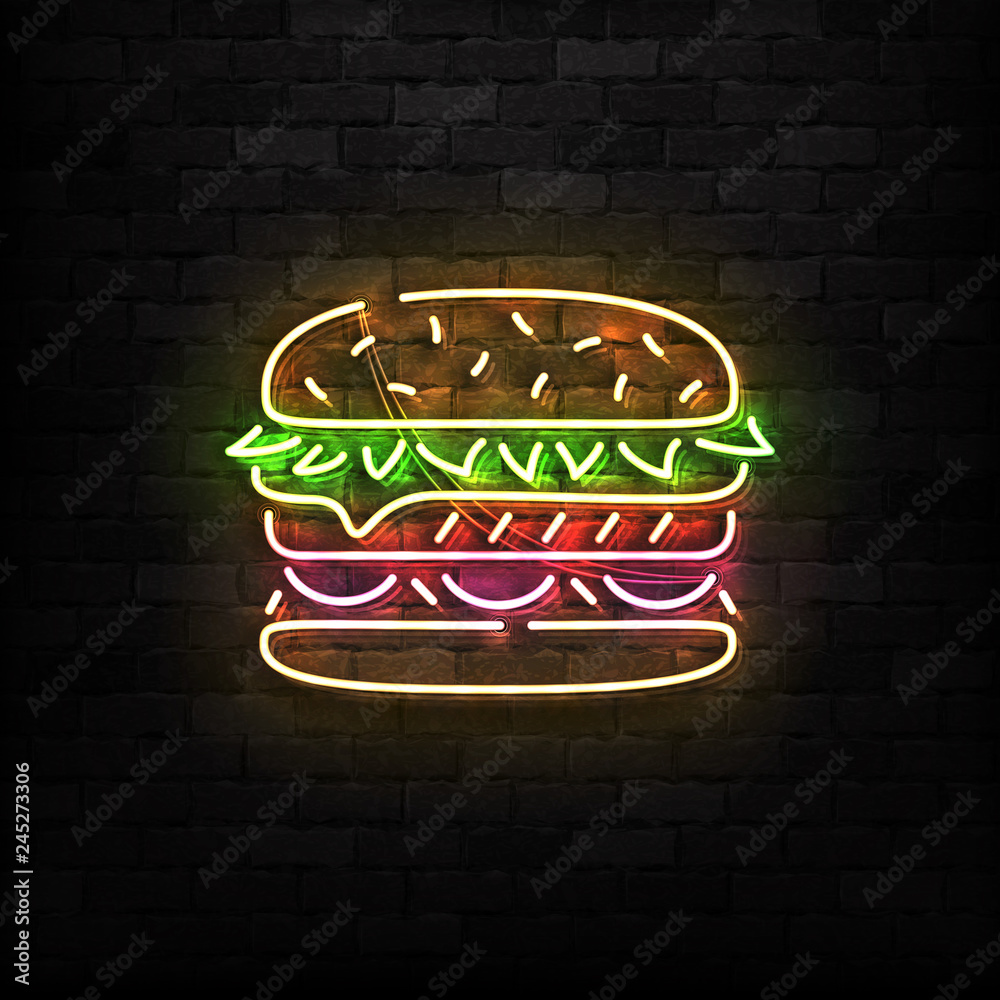 Vector realistic isolated neon sign of Burger logo for template ...