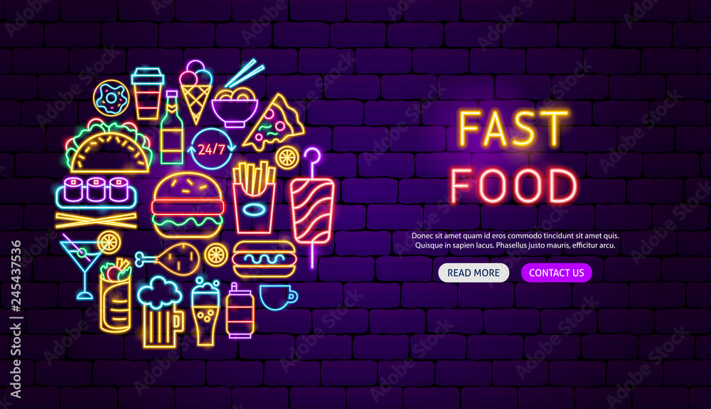 Fast Food Neon Banner Design Stock Vector | Adobe Stock