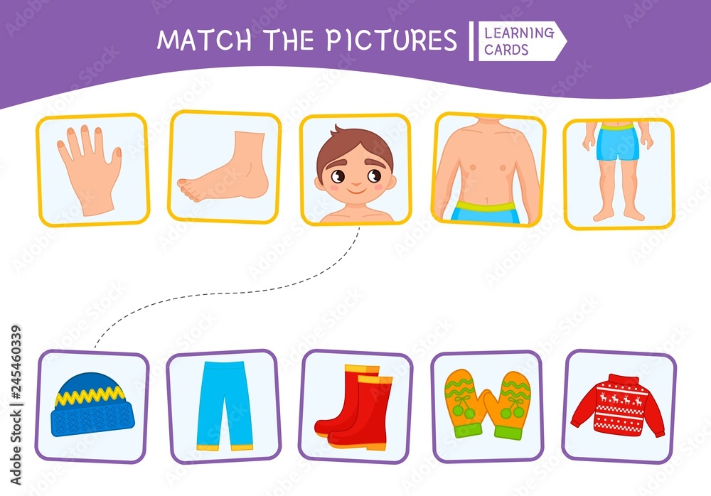 Matching children educational game. Match of body parts and clothing ...