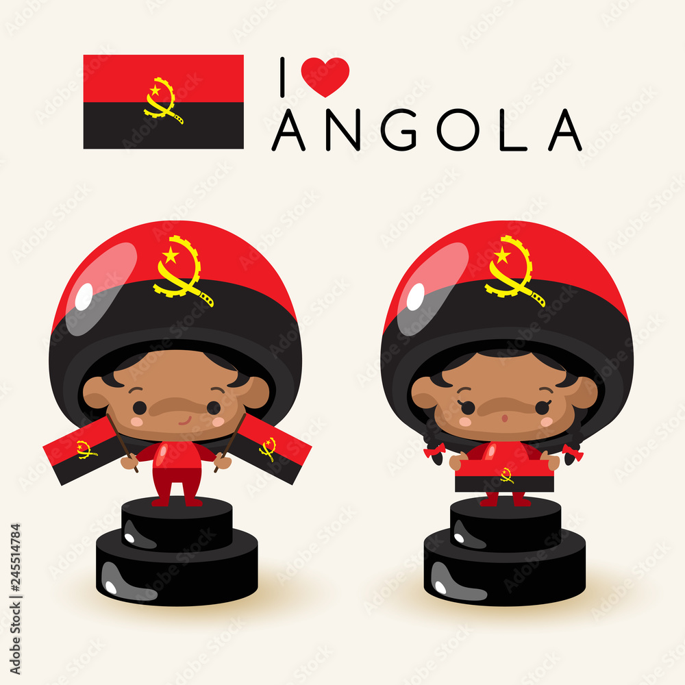 Boy and girl wearing national hat and holding national flags : Angola ...