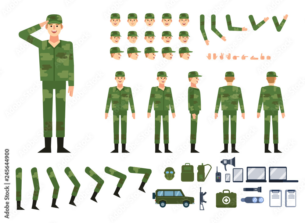 Soldier in military clothing creation kit. Create your own pose, action ...