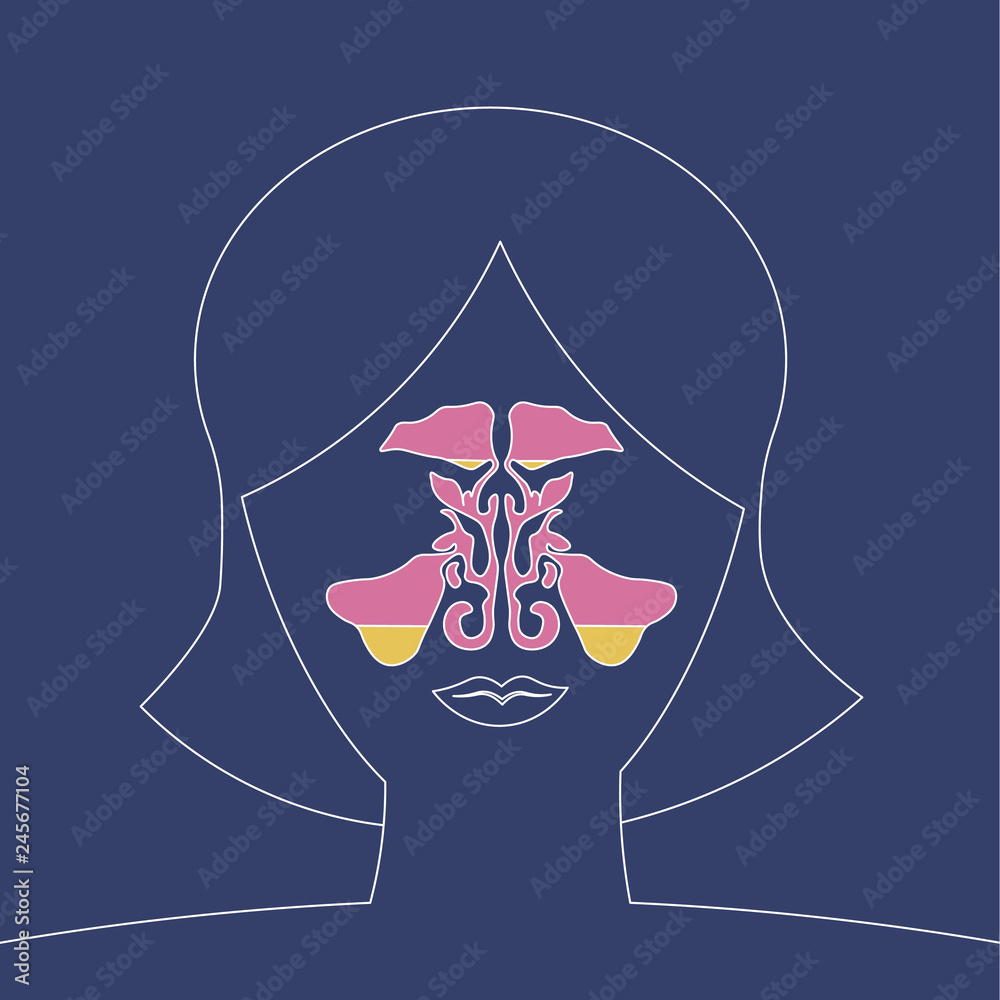sinusitis disease, vector nose illustration, sinus anatomy, human ...