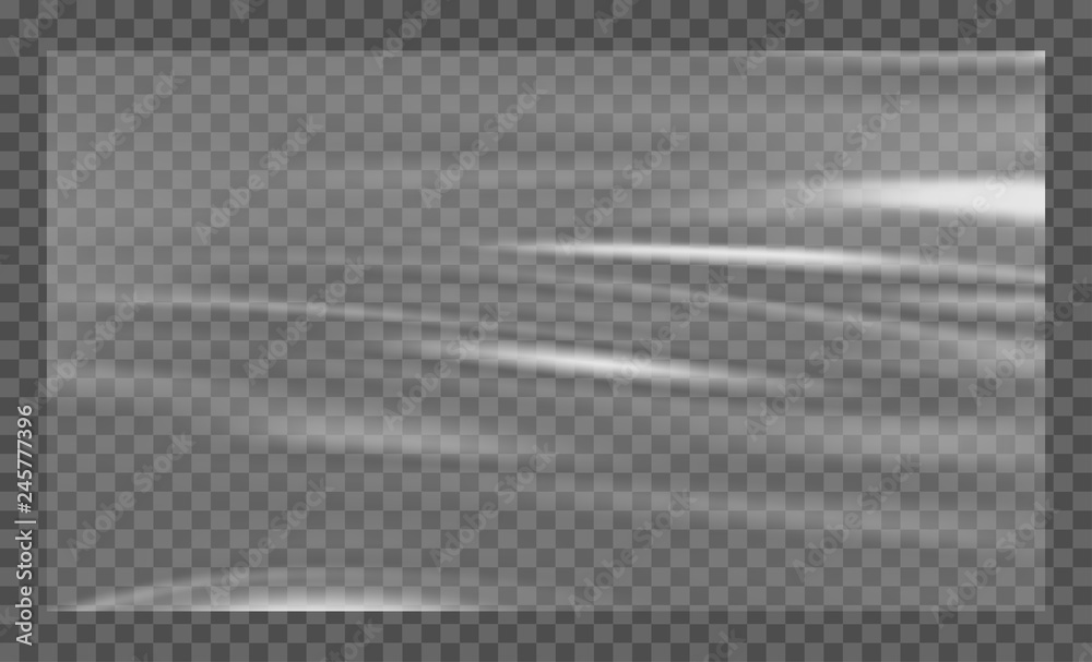 Realistic stretched white plastic warp. Polyethylene background. Vector ...