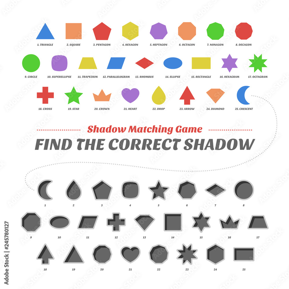 Shadow matcing game. Find the correct shapes. Worksheets for kids ...