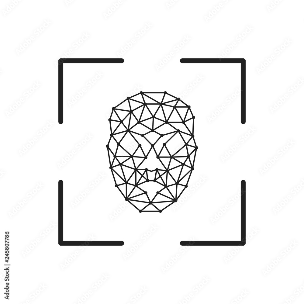 Square facial recognition identification scan line art vector icon for ...