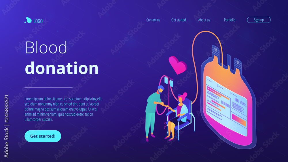 Doctor and donor sitting in chair and donating blood for transfusions ...