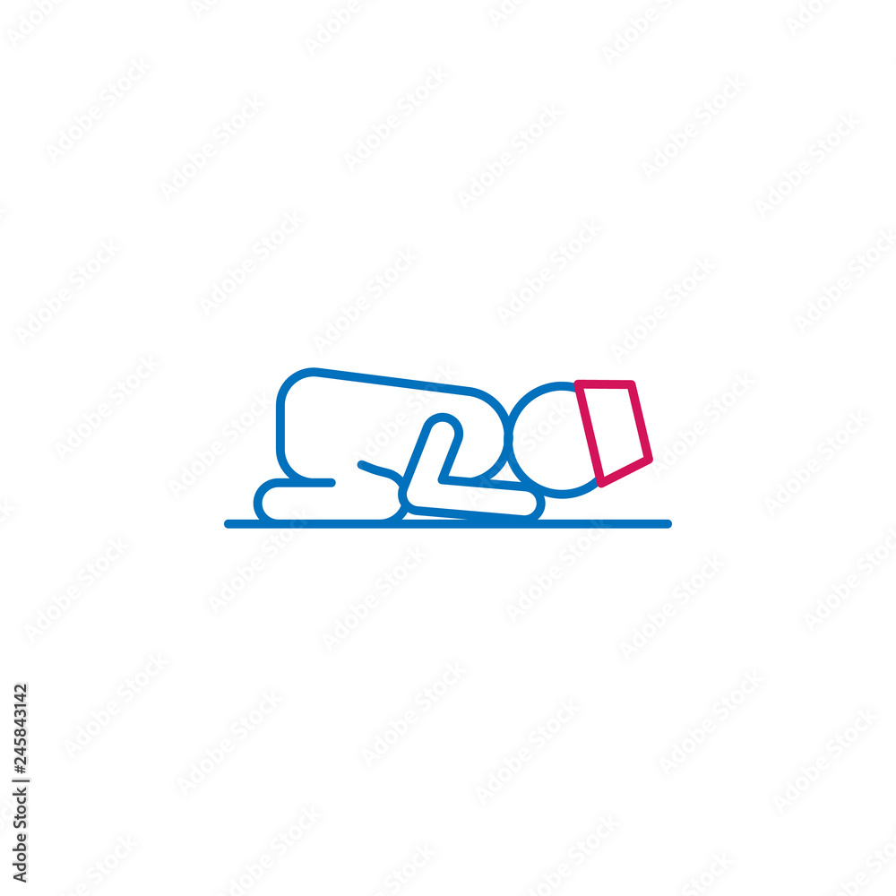 Islam, sujud posture 2 colored line icon. Simple blue and red element ...