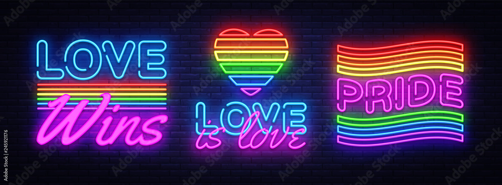 Big set neon sign. LGBT neon signs vector design template. Gay Pride ...