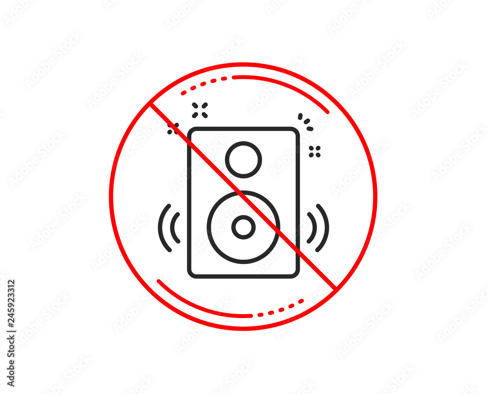 No or stop sign. Speakers line icon. Music sound sign. Musical device ...