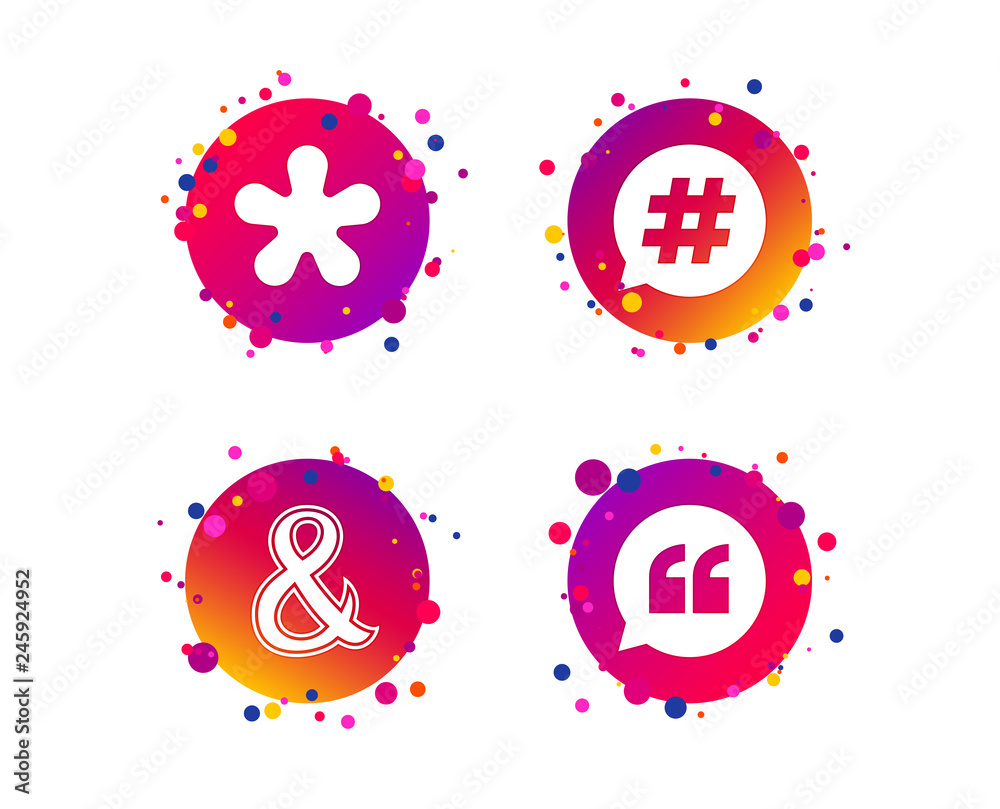 Quote, asterisk footnote icons. Hashtag social media and ampersand ... Quote, asterisk footnote icons. Hashtag social media and ampersand ...