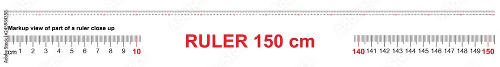 Ruler 150 cm. Precise measuring tool. Ruler scale 1,5 meter. Ruler grid ...