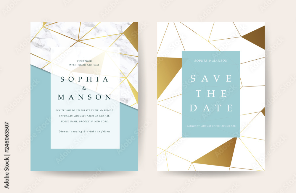 Marble Wedding invitation. Design with Luxury Marbling Golden and ...