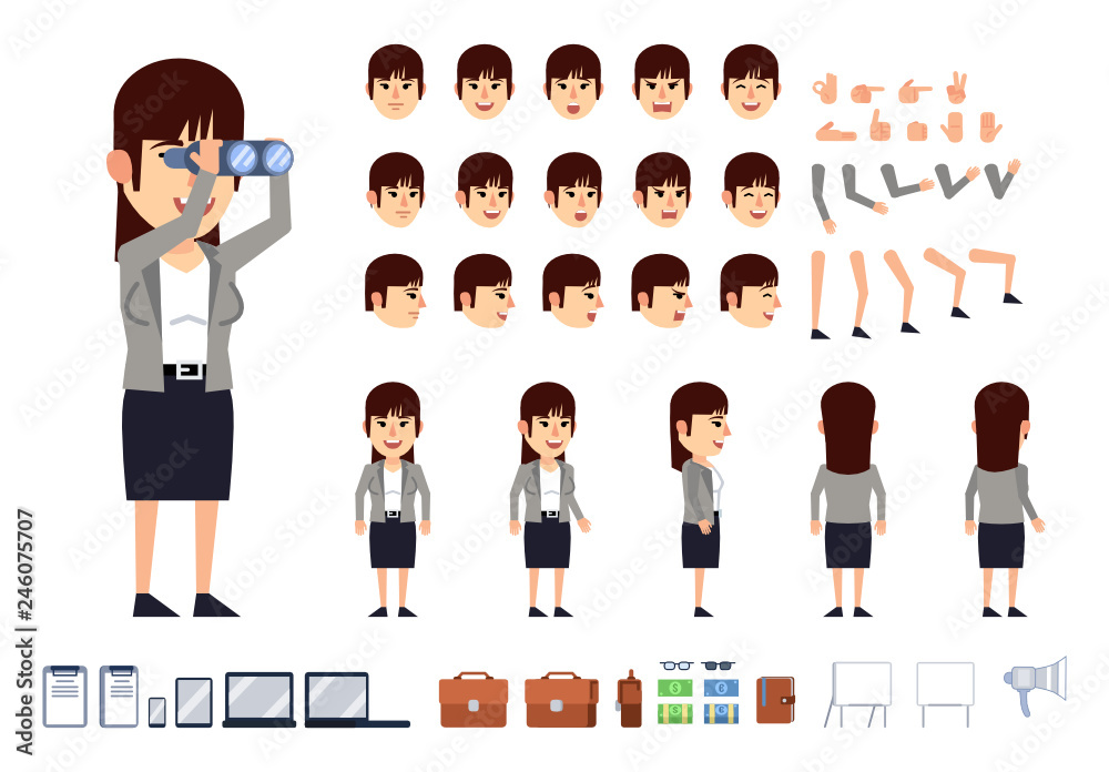 Business woman creation kit. Create your own pose, action, animation ...