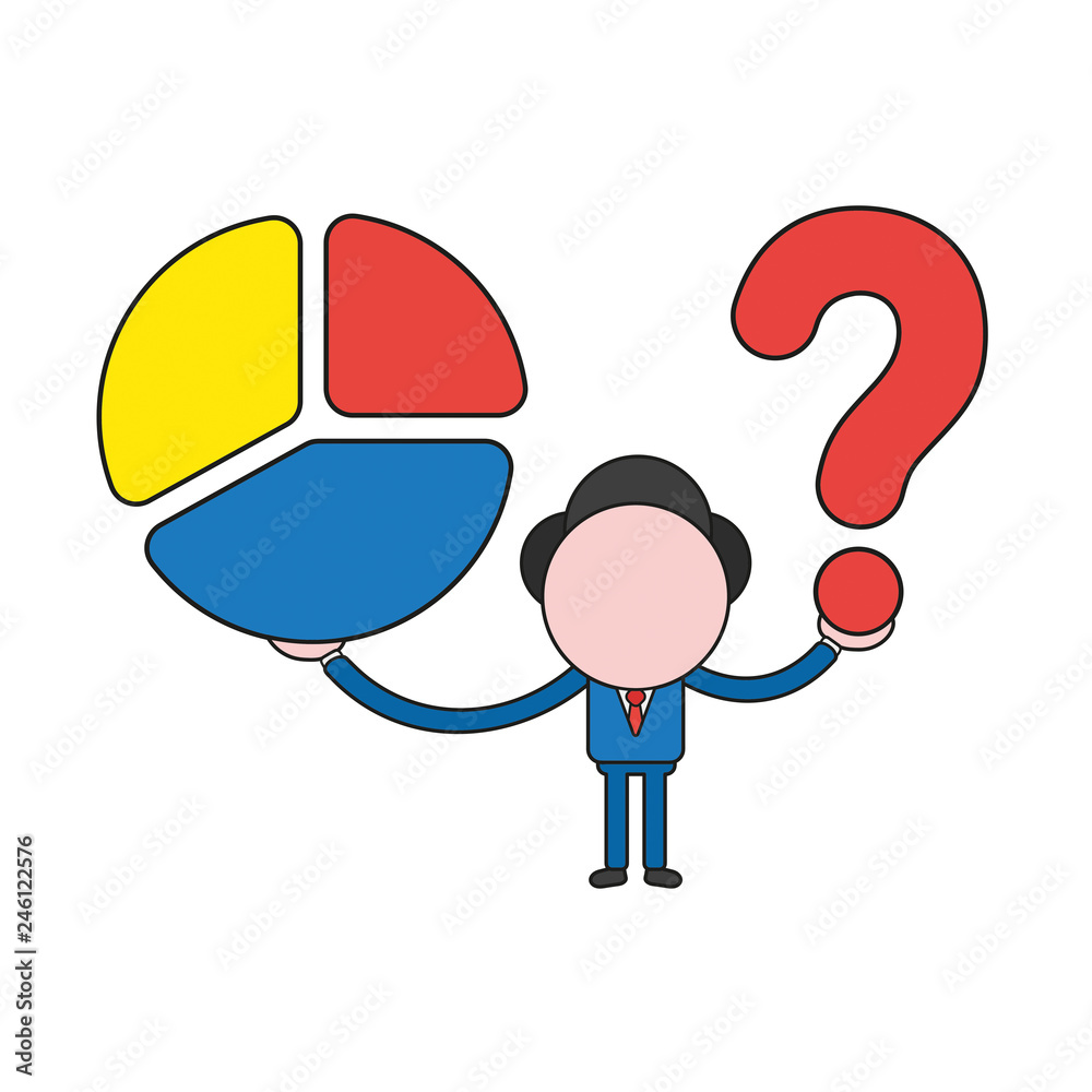 Vector businessman character holding three parts diagram and question ...