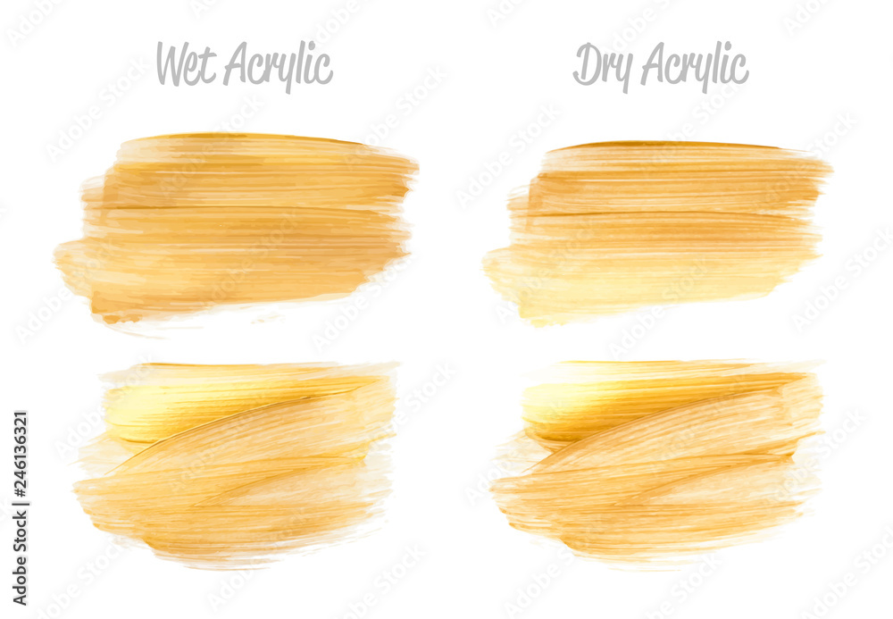 Vector gold paint smear stroke stain set. Abstract gold glittering ...