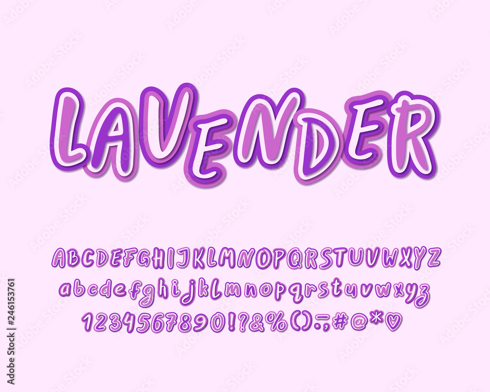 Lavender color Alphabet, paper cut effect. Vector letters, numbers and ...