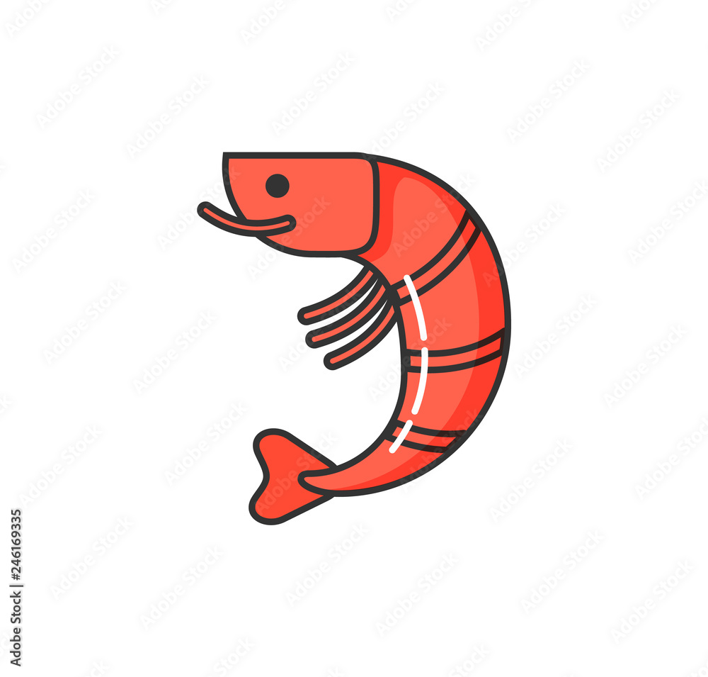 Allergy on seafood, isolated icon of allergen boiled cooked shrimp ...