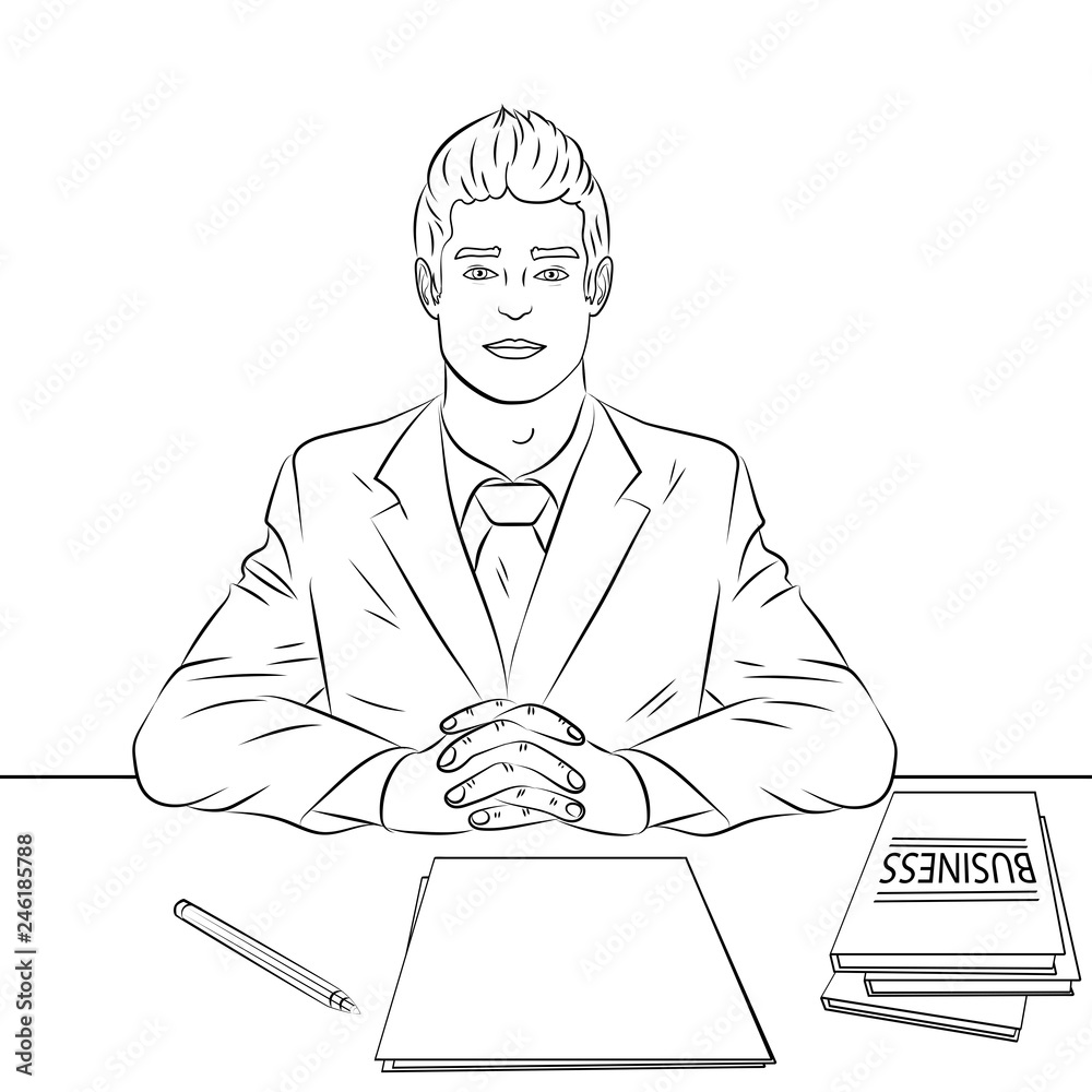 Coloring, black lines on a white background. Businessman, boss at the ...