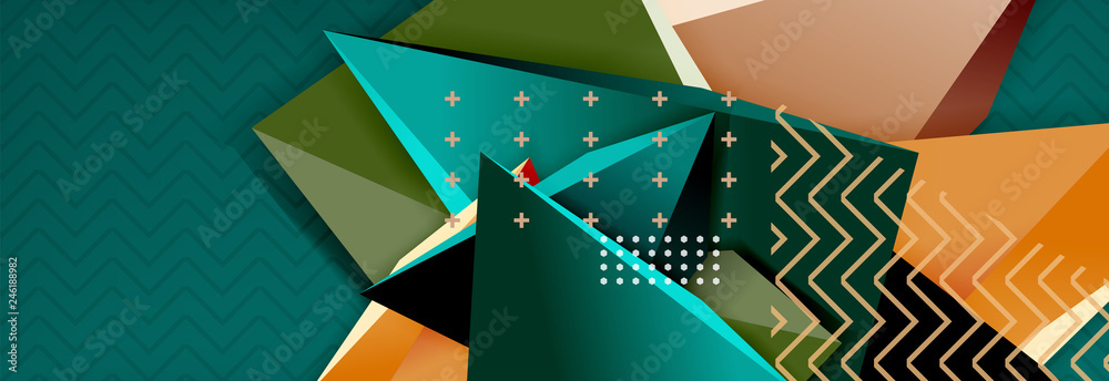 3d triangular shapes geometric background. Origami style pattern with ...