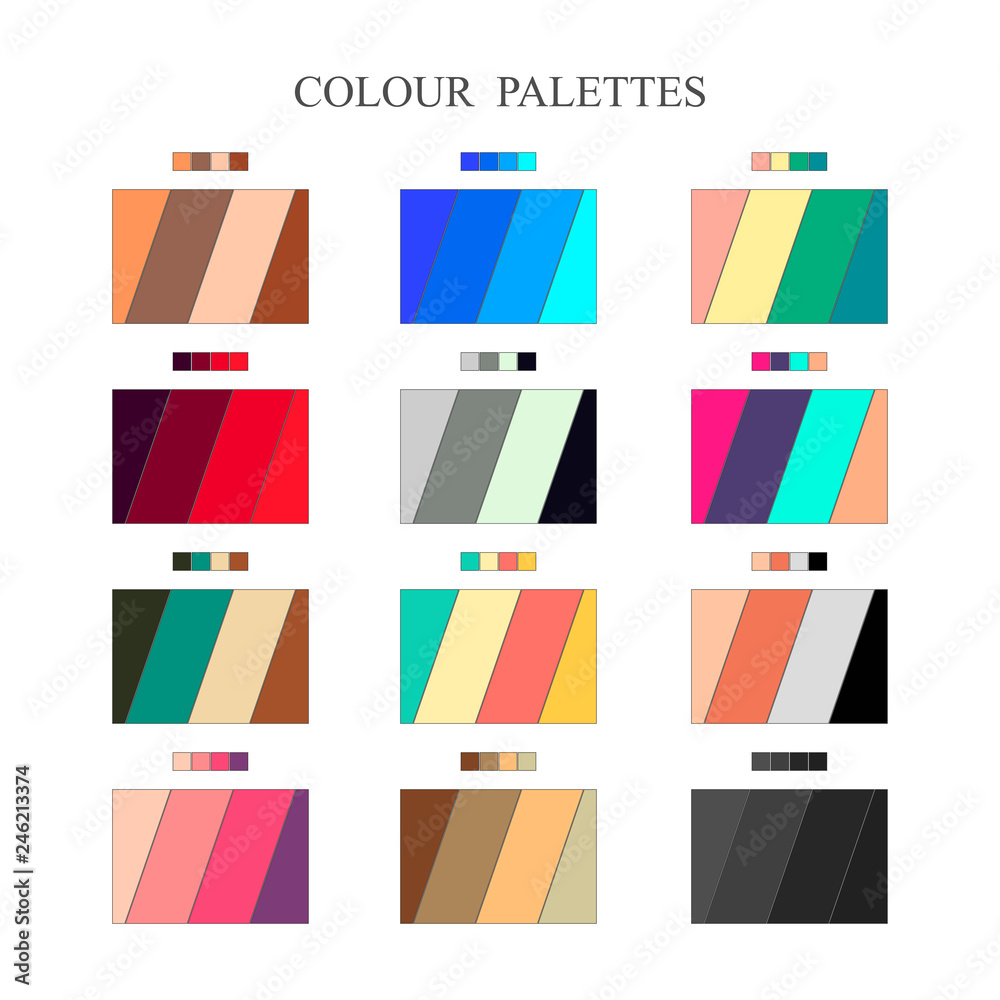 Color palette, color schemes, warm colors, cool colors, spectrum. Flat ...