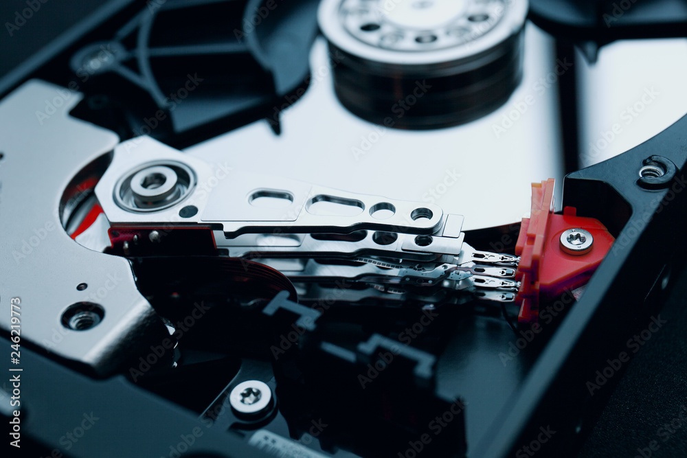 Disassembled magnetic device hard disk, hard drive, data storage, HDD ...