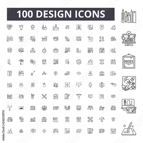 Design editable line icons, 100 vector set on white background. Design ...